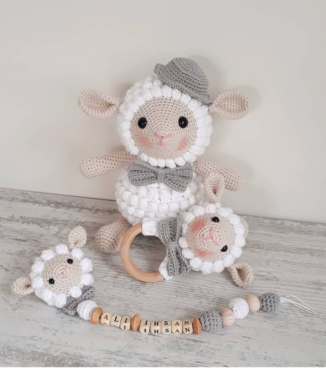 Crochet Lamb Personalized Baby Gift Set Handmade Babyshower - Etsy
