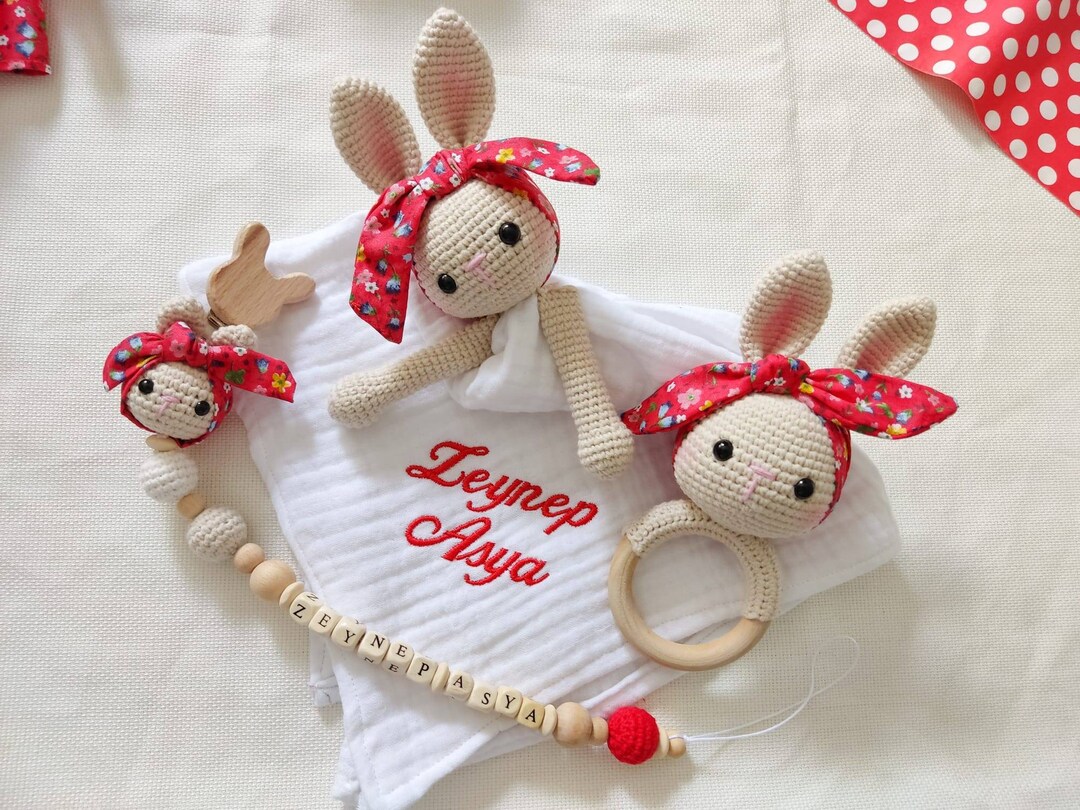 Personalized Lovey Set With Embroidery Name, Handmade Babyshowergift ...