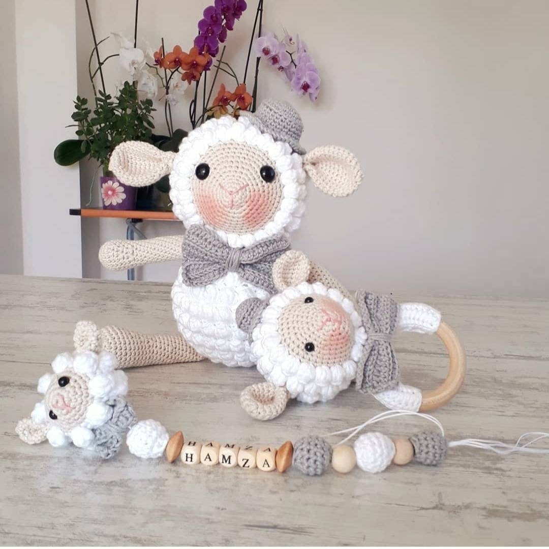 Crochet Lamb Personalized Baby Gift Set, Handmade Babyshower Gift ...