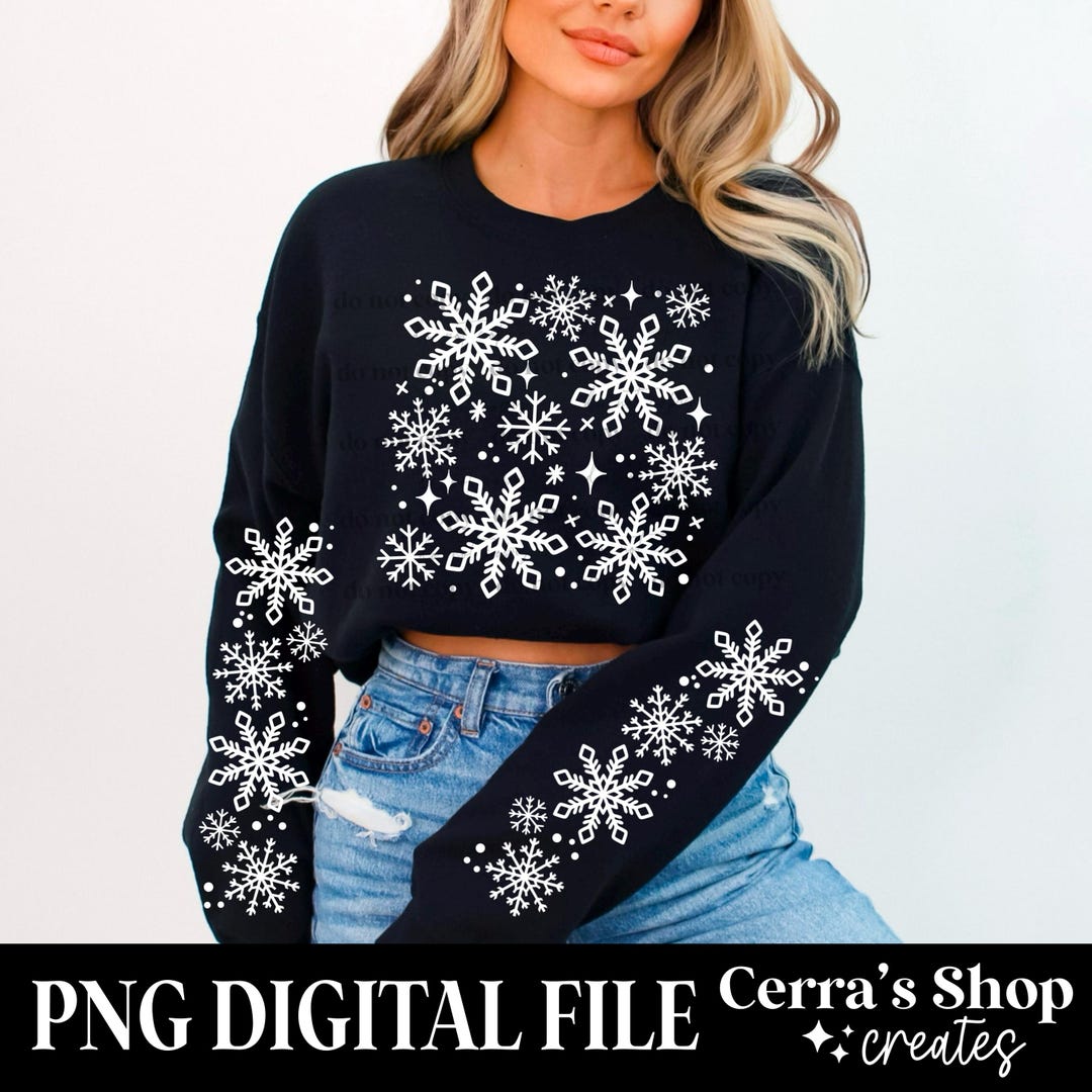Snowflake Collage With Sleeves PNG, Single Color, Winter Design - Etsy