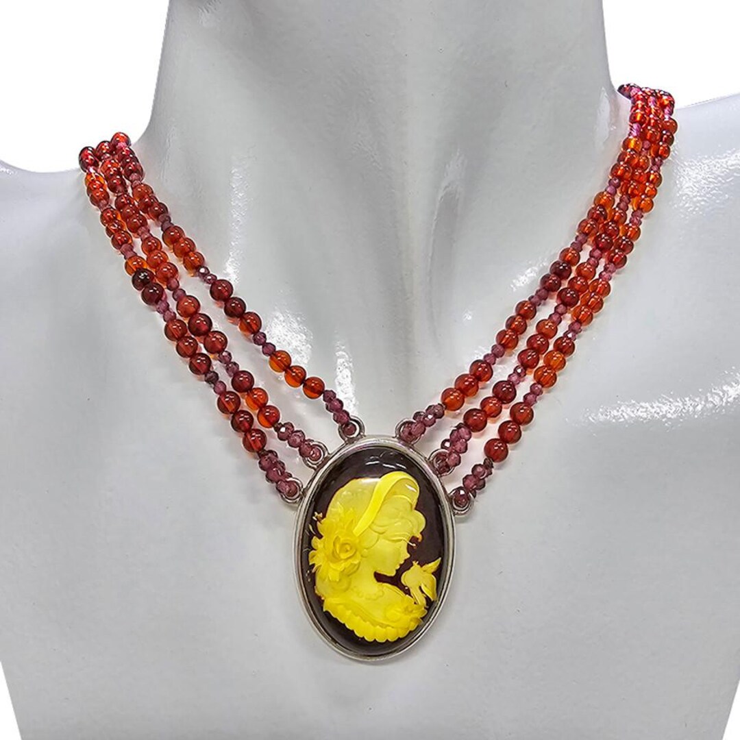 Amber Garnet Lady Cameo Necklace 20 - Etsy