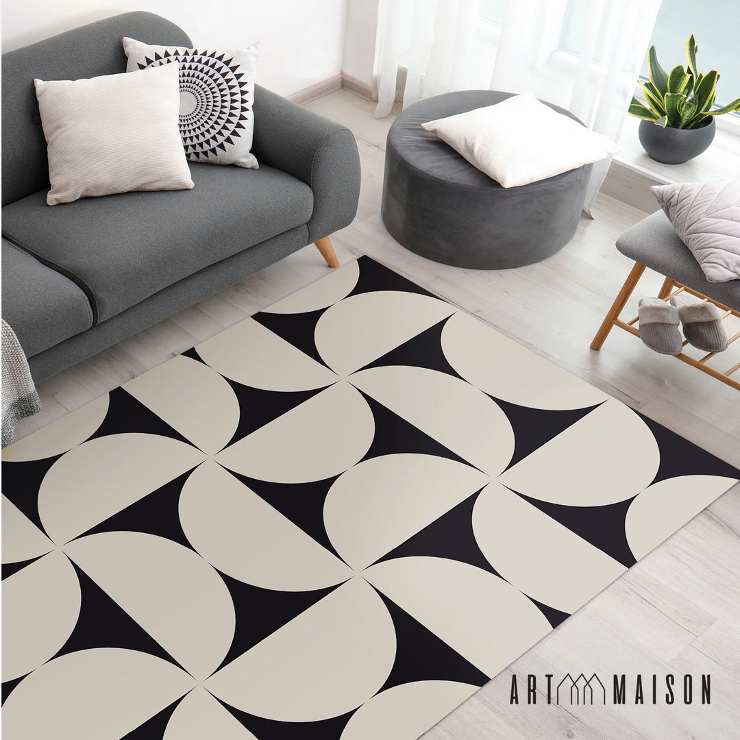 STOCKHOLM Art Mat, White/black Vinyl Protective Mat, Tile Design ...