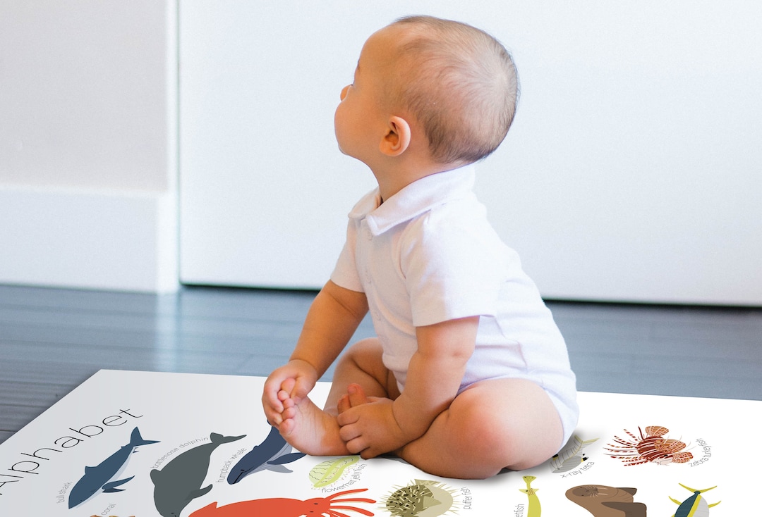 MARINA Art Mat, Fish Vinyl Kids/baby Floor Mat, Marine Alphabet Design ...