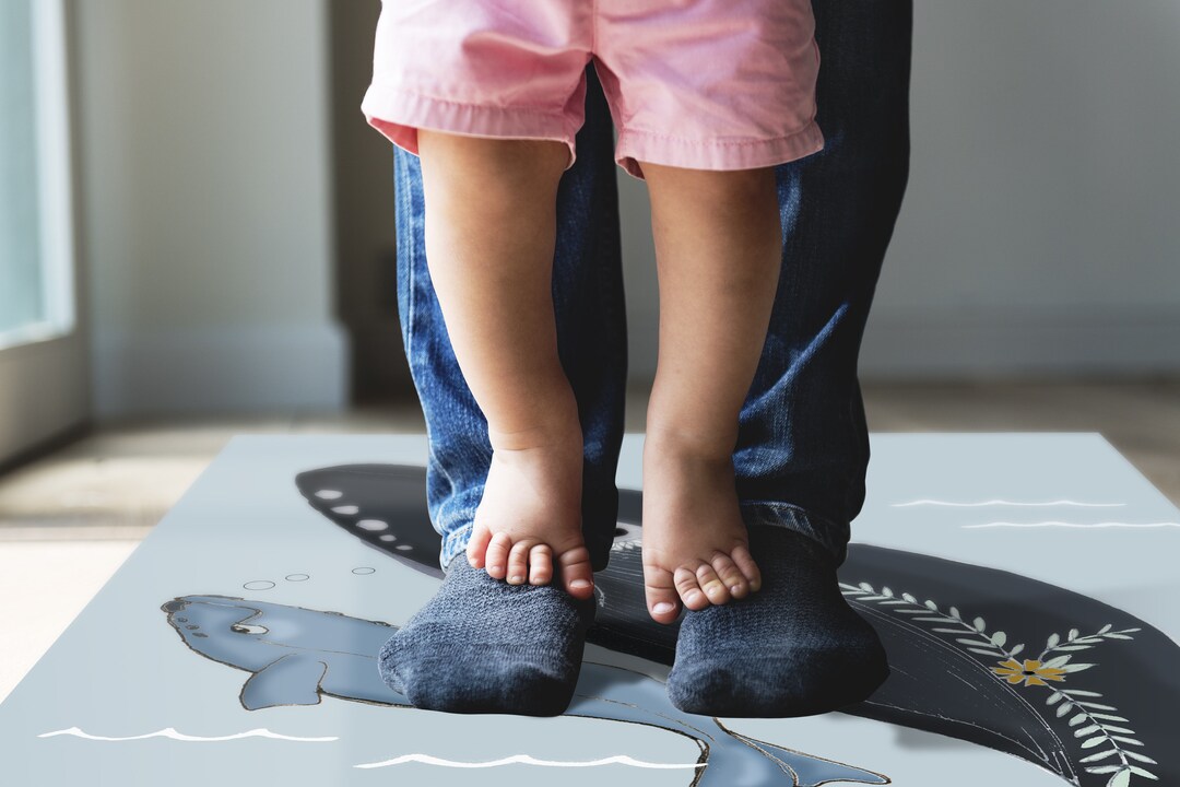 WILLY Art Mat, Blue Vinyl Kids/baby Floor Mat, Whale Design, Waterproof ...
