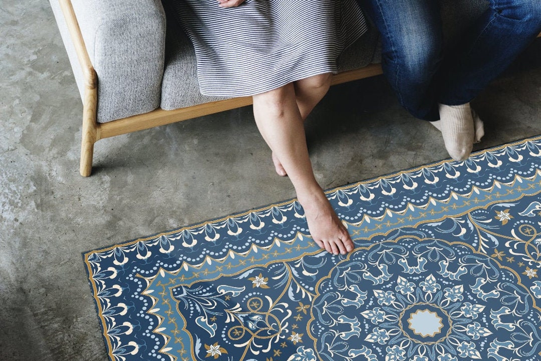 SERENA Art Mat, Blue Vinyl Protective Mat, Persian/turkish Design ...