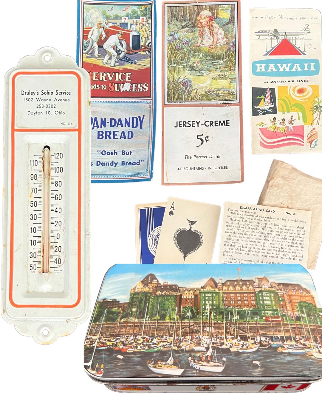 Vintage Advertising Cards, Thermometer, Cards, United Plane Ticket, Tin ...