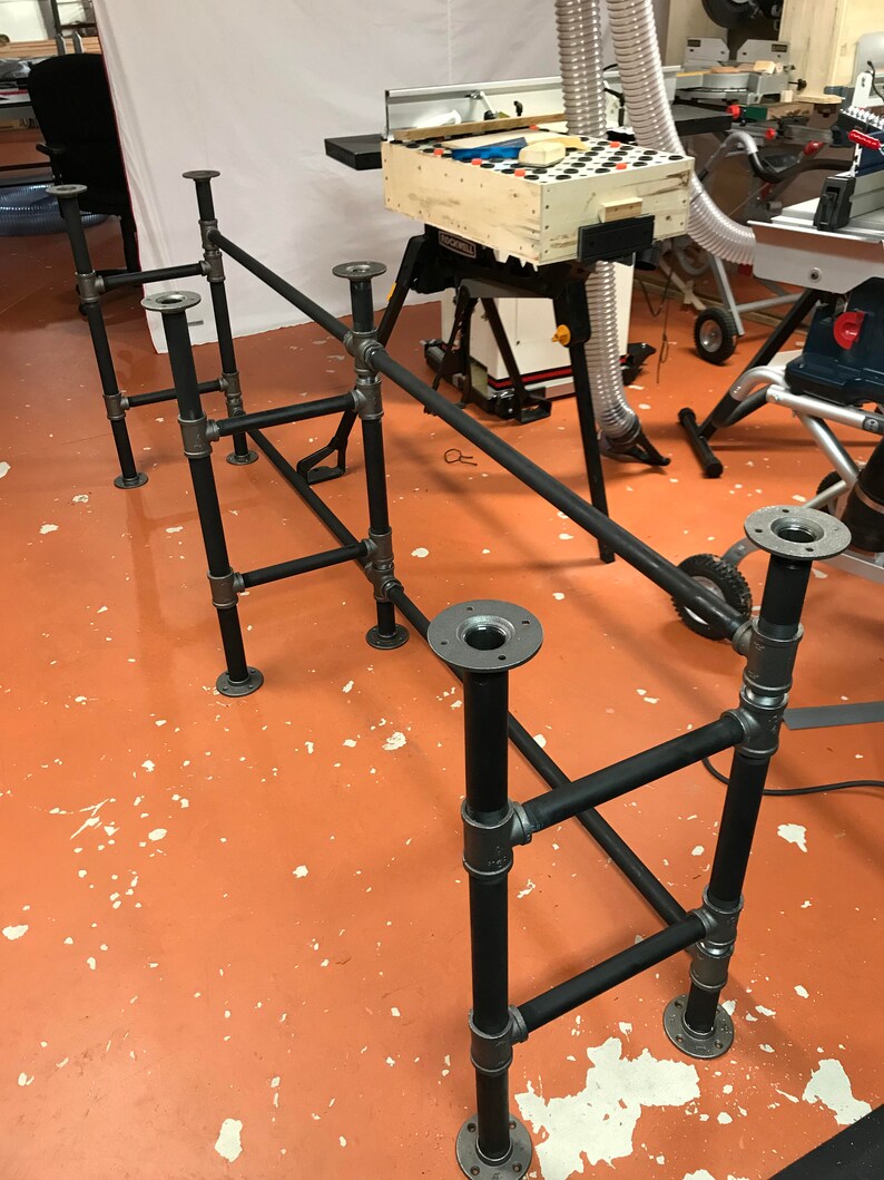 Industrial black pipe butcher block couch table. | Etsy