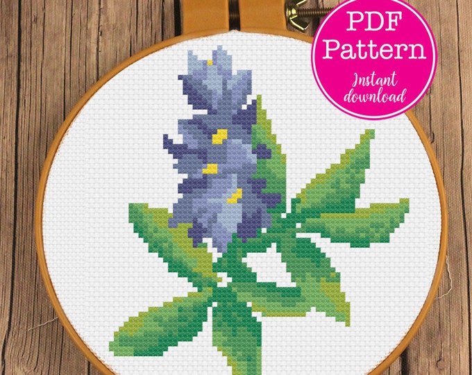Texas Blue Bonnet Cross Stitch Pattern Watercolor - Etsy