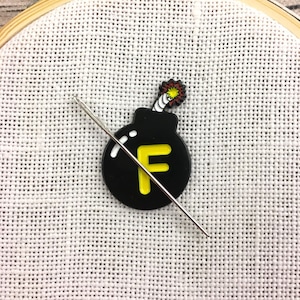 F Bomb Needle Minder | Naughty F Word Needle Magnet | Black Round F ...