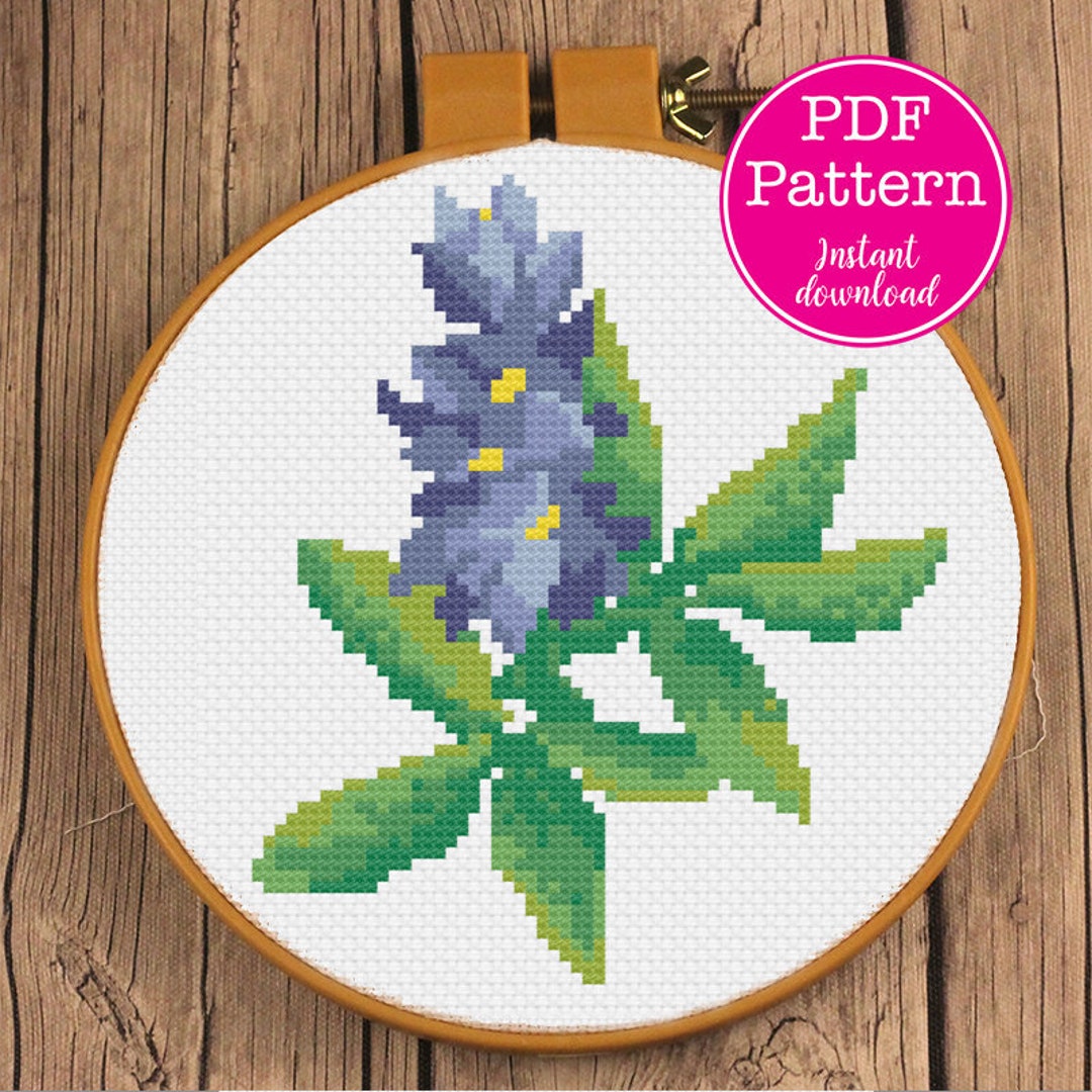 Texas Blue Bonnet Cross Stitch Pattern | Watercolor Bluebonnet: Full ...