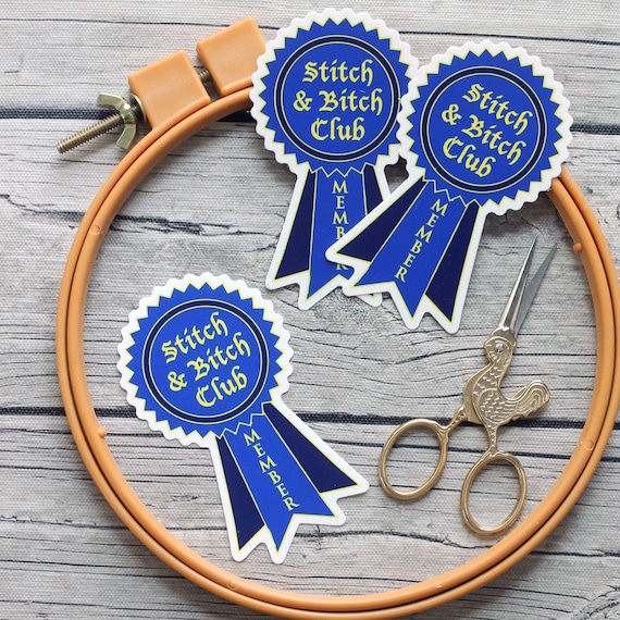 Stitch and Bitch Club Membership Ribbon Vinyl Laptop Stickers | Etsy