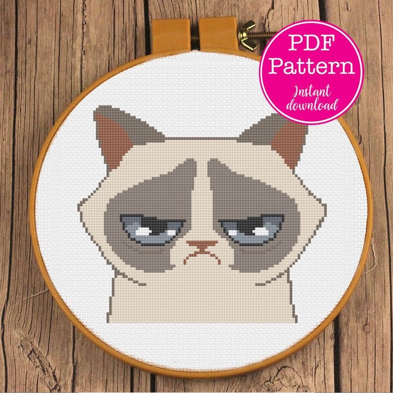 Grumpy Cat Portrait Cross Stitch Pattern Frowning Grouchy | Etsy