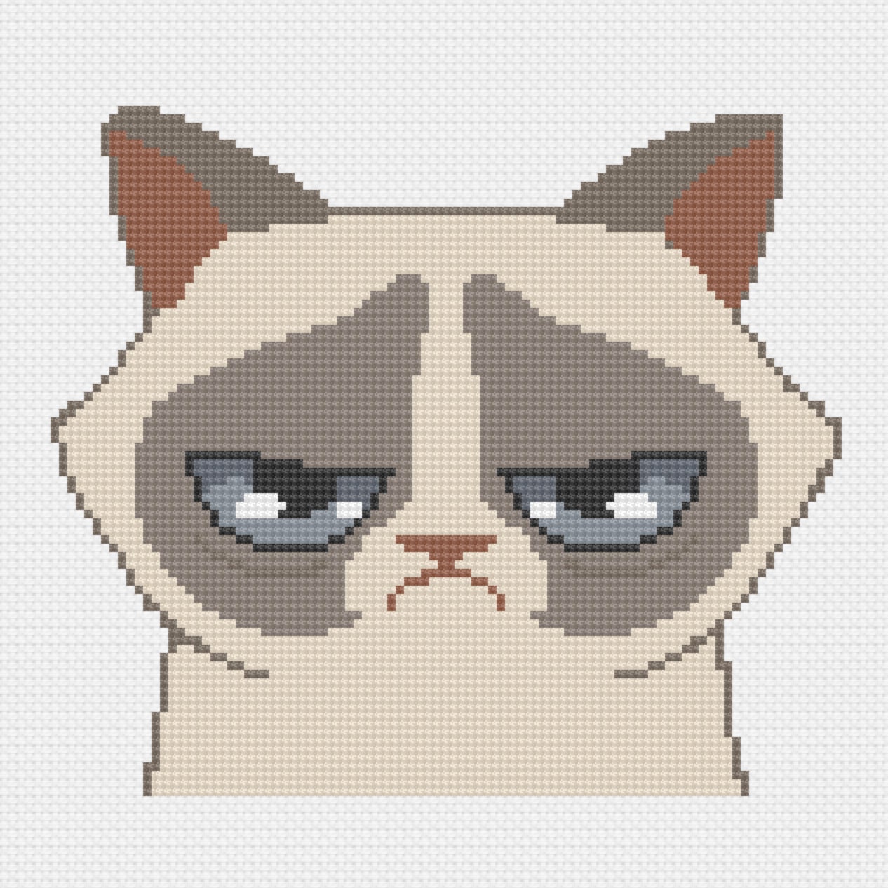 Grumpy Cat Portrait Cross Stitch Pattern Frowning Grouchy | Etsy