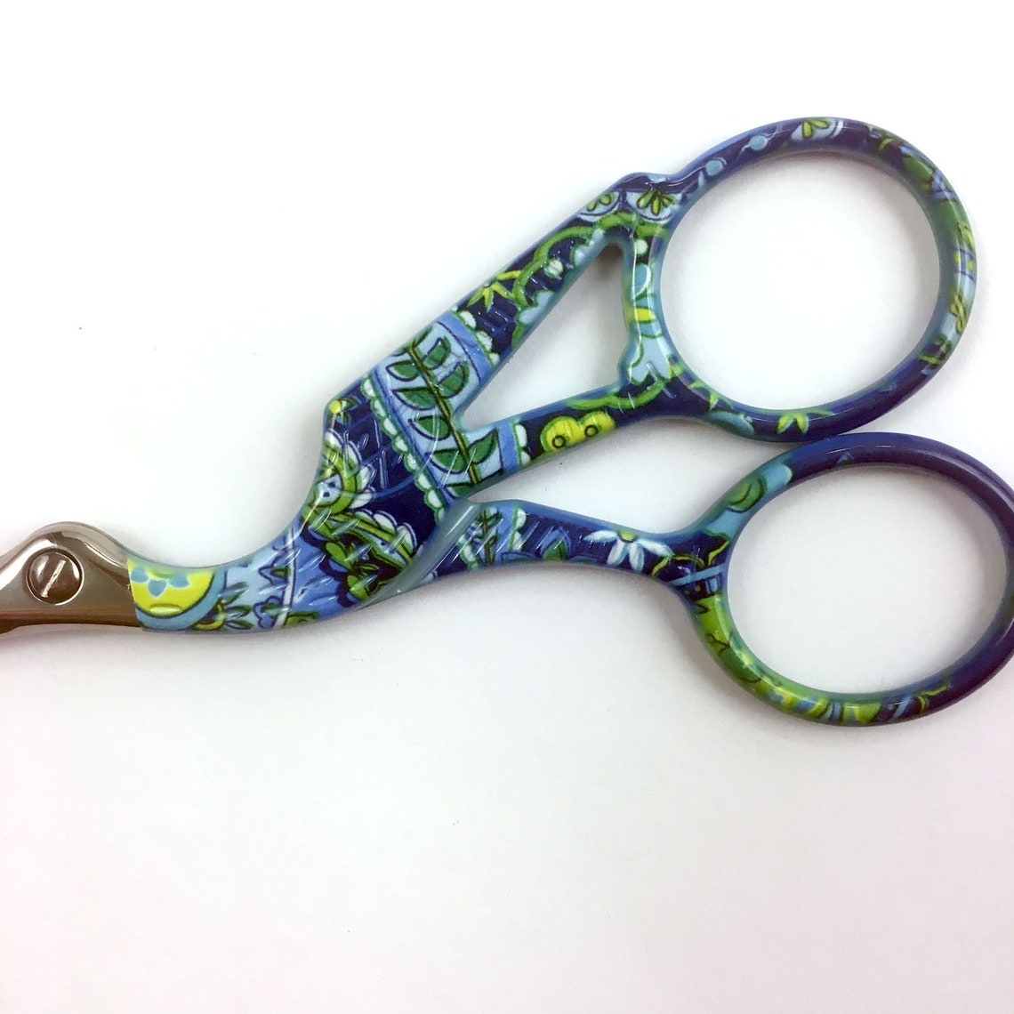 Blue Floral Stork Embroidery Scissors | Small Fine Tip Egret Heron Bird ...