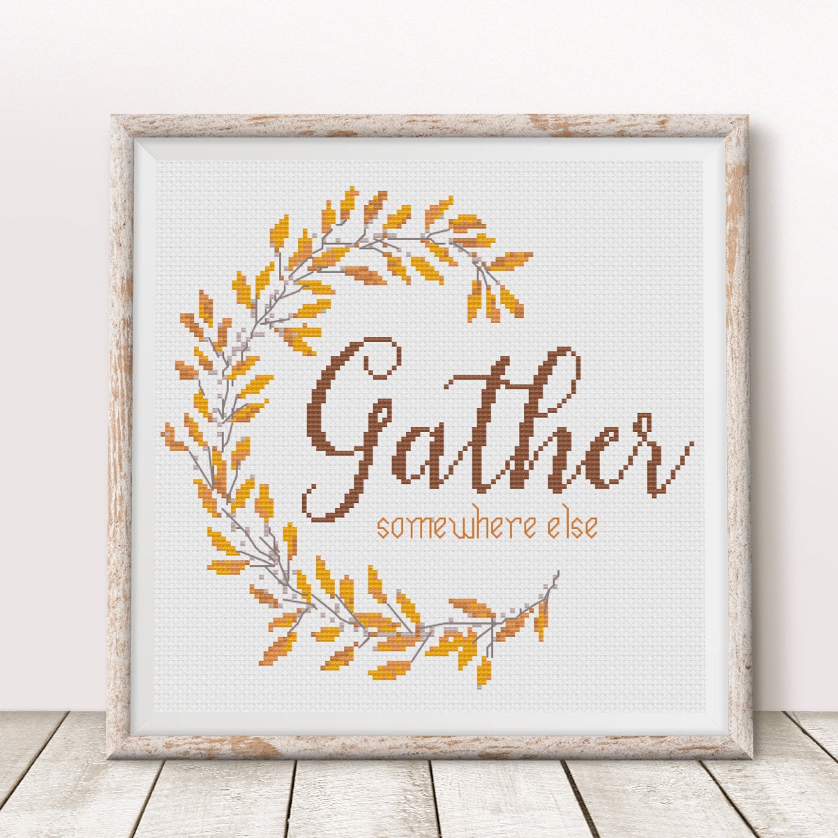 Gather Somewhere Else Sarcastic Thanksgiving Fall or Autumn Cross ...