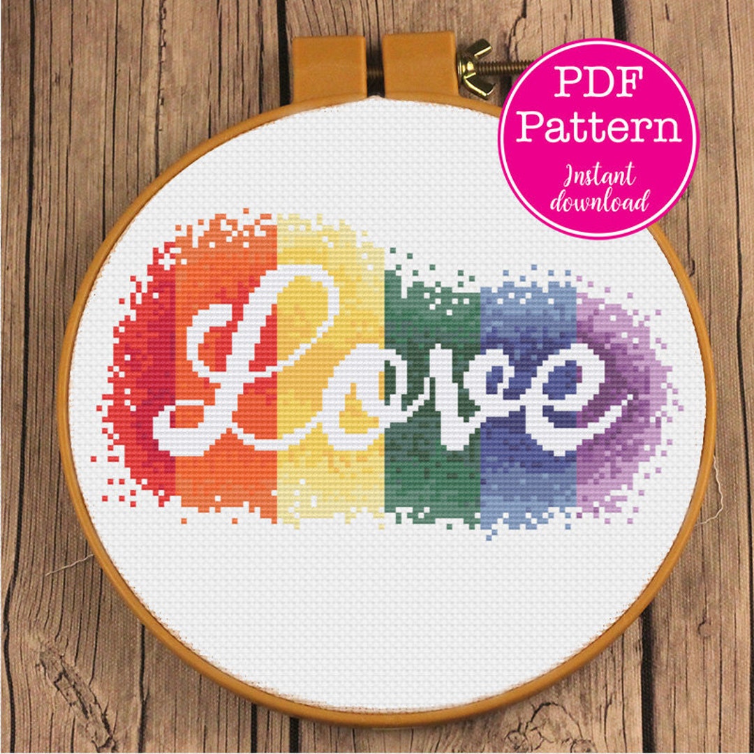 Rainbow Watercolor Love Valentine's Day Cross Stitch Pattern | ROYGBV ...