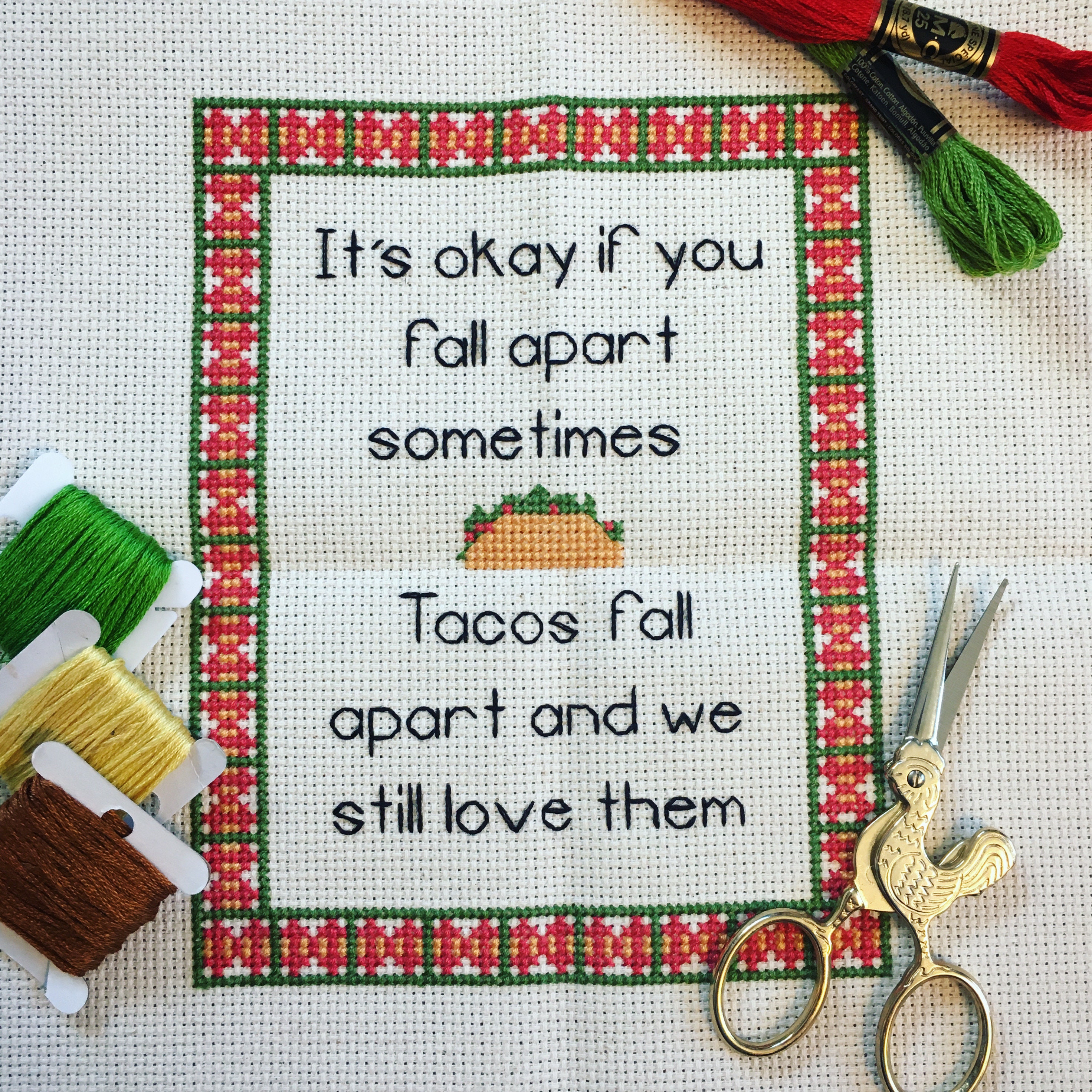 Tacos Fall Apart Cross Stitch Pattern | Encouraging "it's Okay If You ...