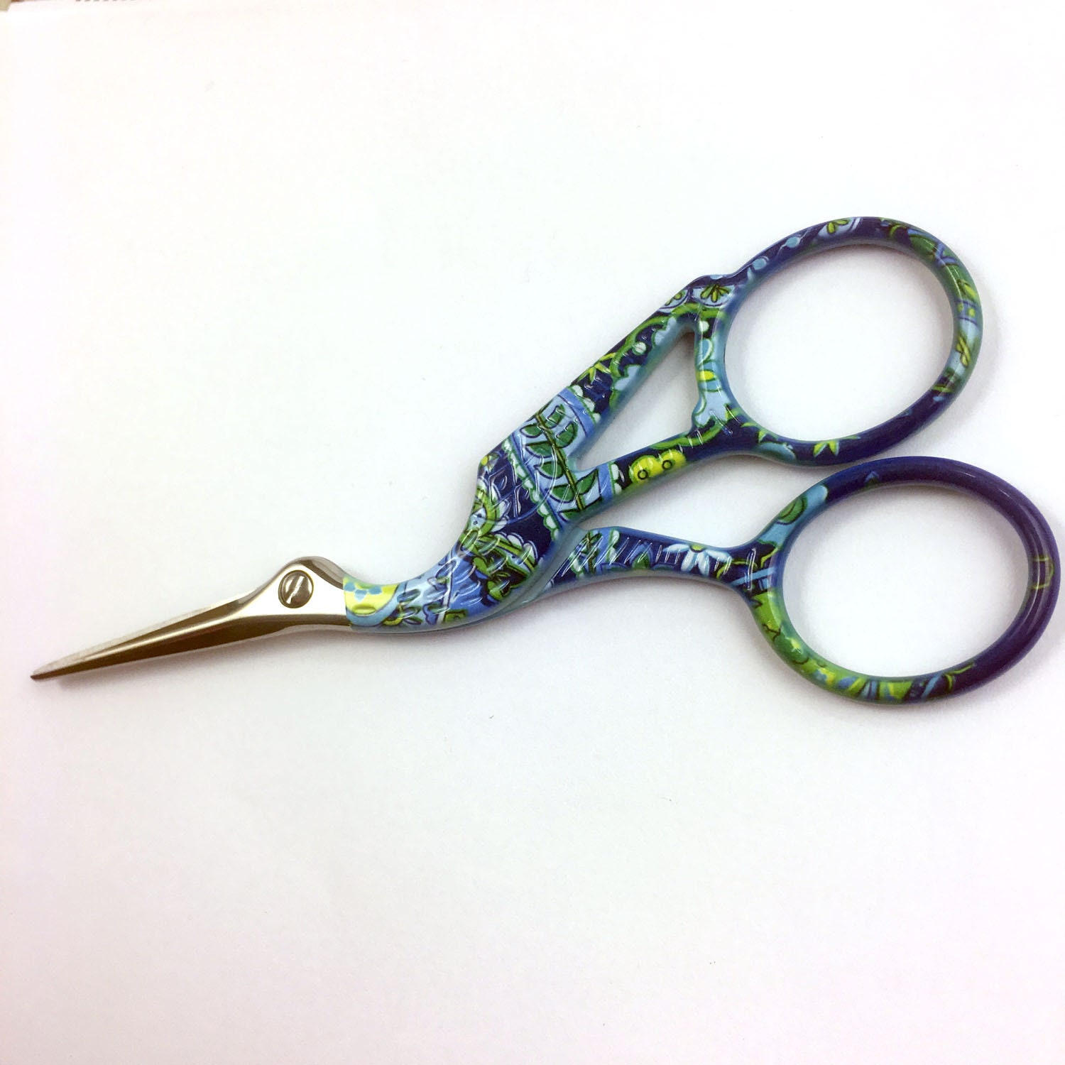 Blue Floral Stork Embroidery Scissors | Small Fine Tip Egret Heron Bird ...