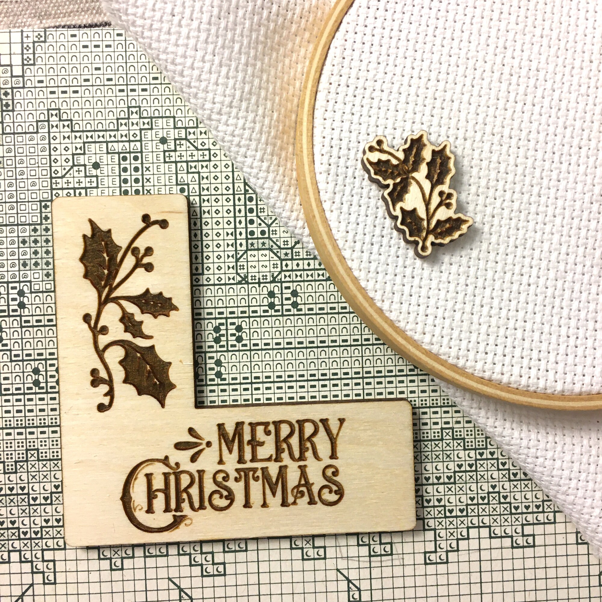 Pattern Marker & Needle Minder Bundle: "merry Christmas" Holly Holidays ...