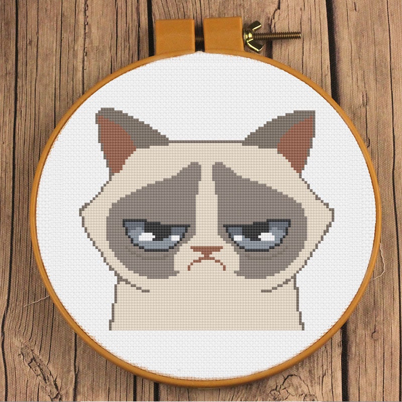 Grumpy Cat Portrait Cross Stitch Pattern Frowning Grouchy | Etsy