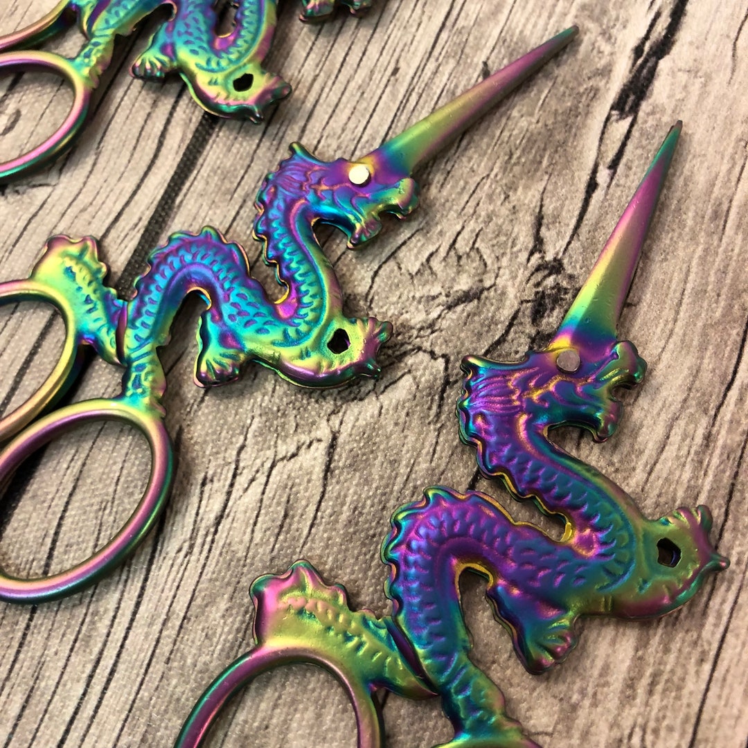 Iridescent Rainbow Dragon Embroidery Scissors | Gold Chinese Dragon ...