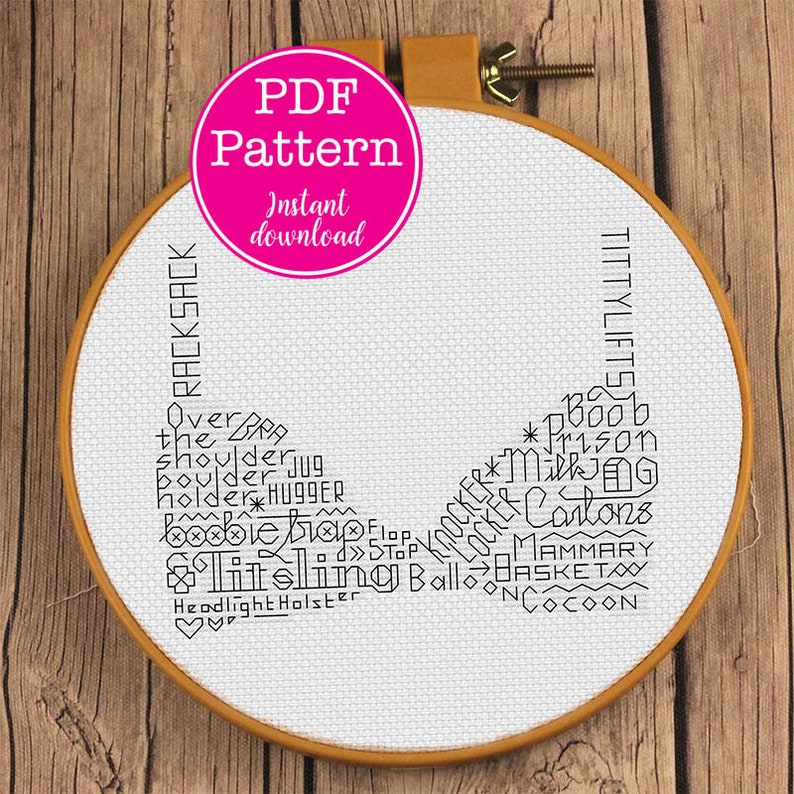Funny Bra Word Art Cross Stitch Pattern Sarcastic Cross - Etsy