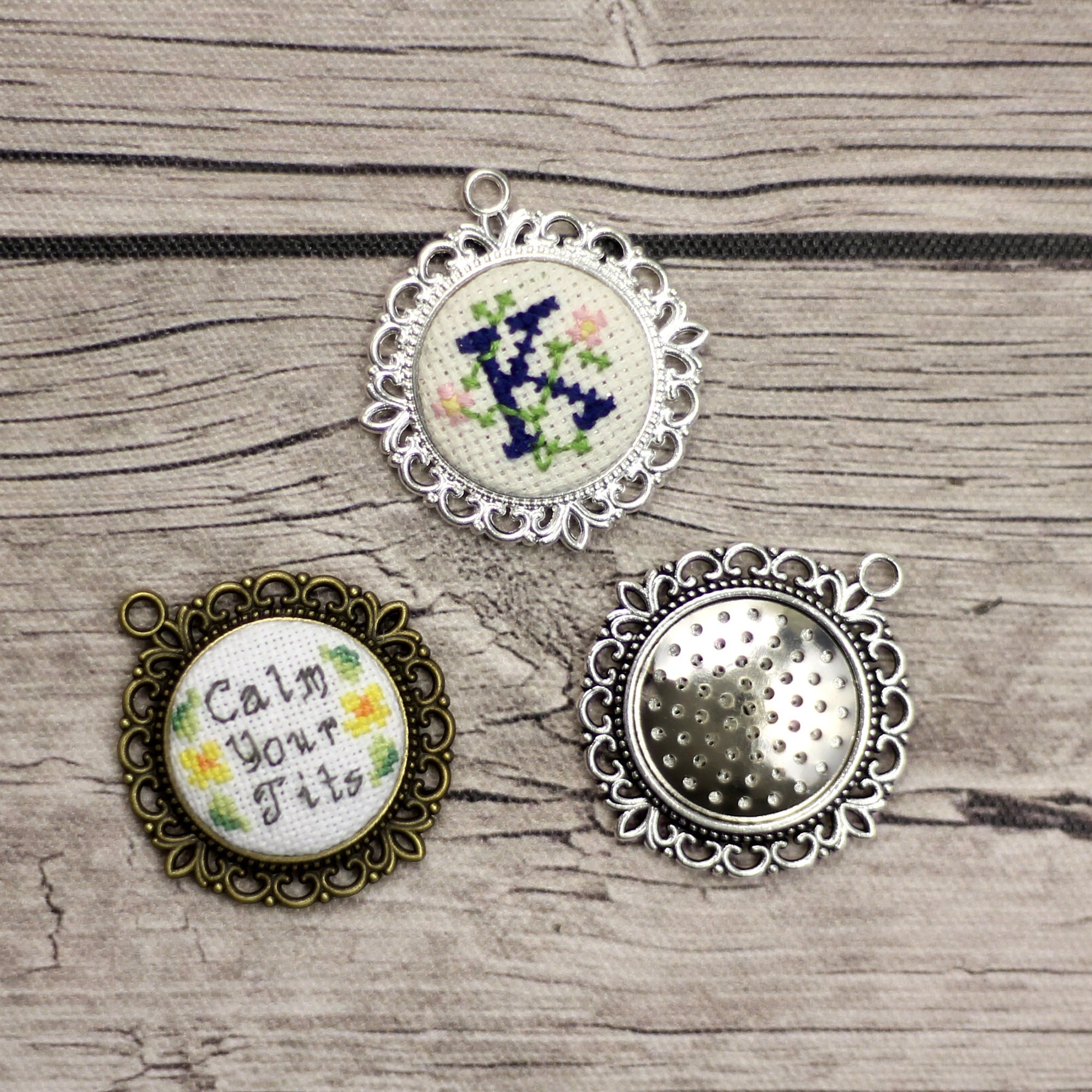 Empty Cross Stitch or Embroidery Pendants With Inserts- Set of 3 | DIY ...