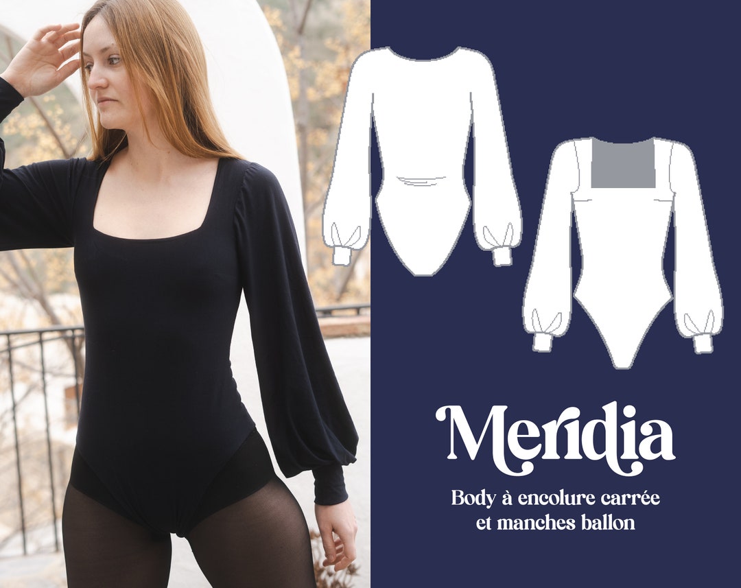 Sewing Pattern Bodysuit With Squared Neckline and Bishop Sleeves, Puff ...