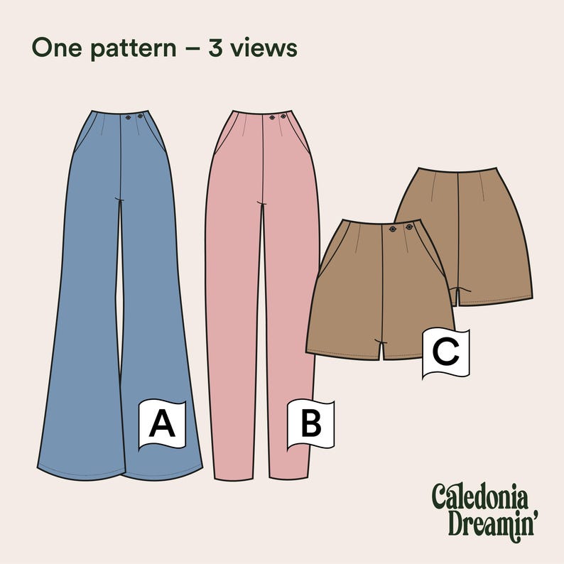 Wide Leg Pants or Shorts Sewing Pattern (PDF Pattern) With Buttons ...