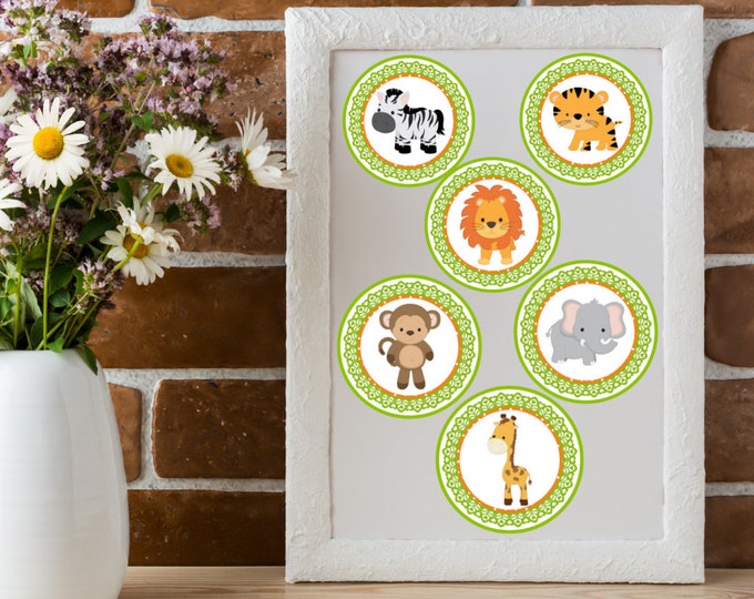 Safari Jungle Animals Printable Cupcake Toppers, Giraffe Cupcake ...