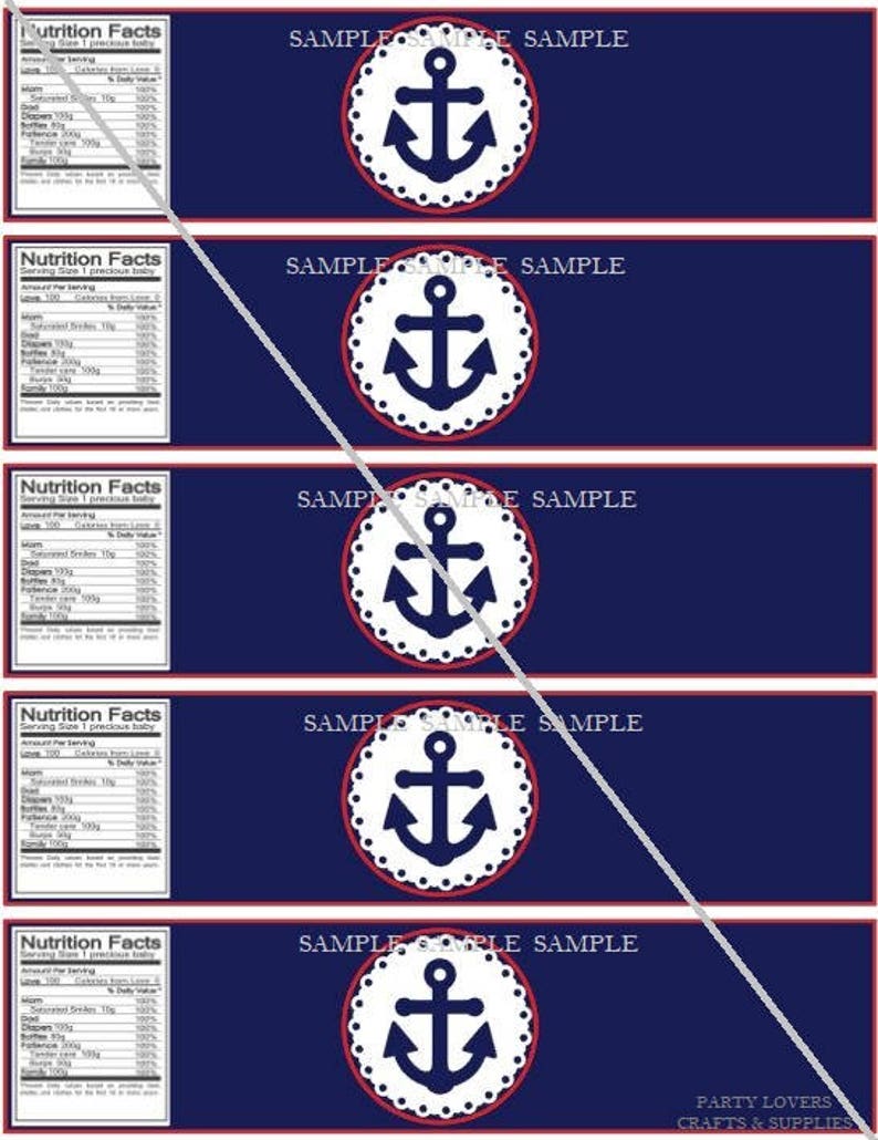 Nautical Digital Water Bottle Label; Nautical Anchor Printable Water ...