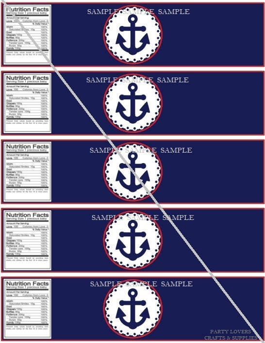 Nautical Digital Water Bottle Label; Nautical Anchor Printable Water ...