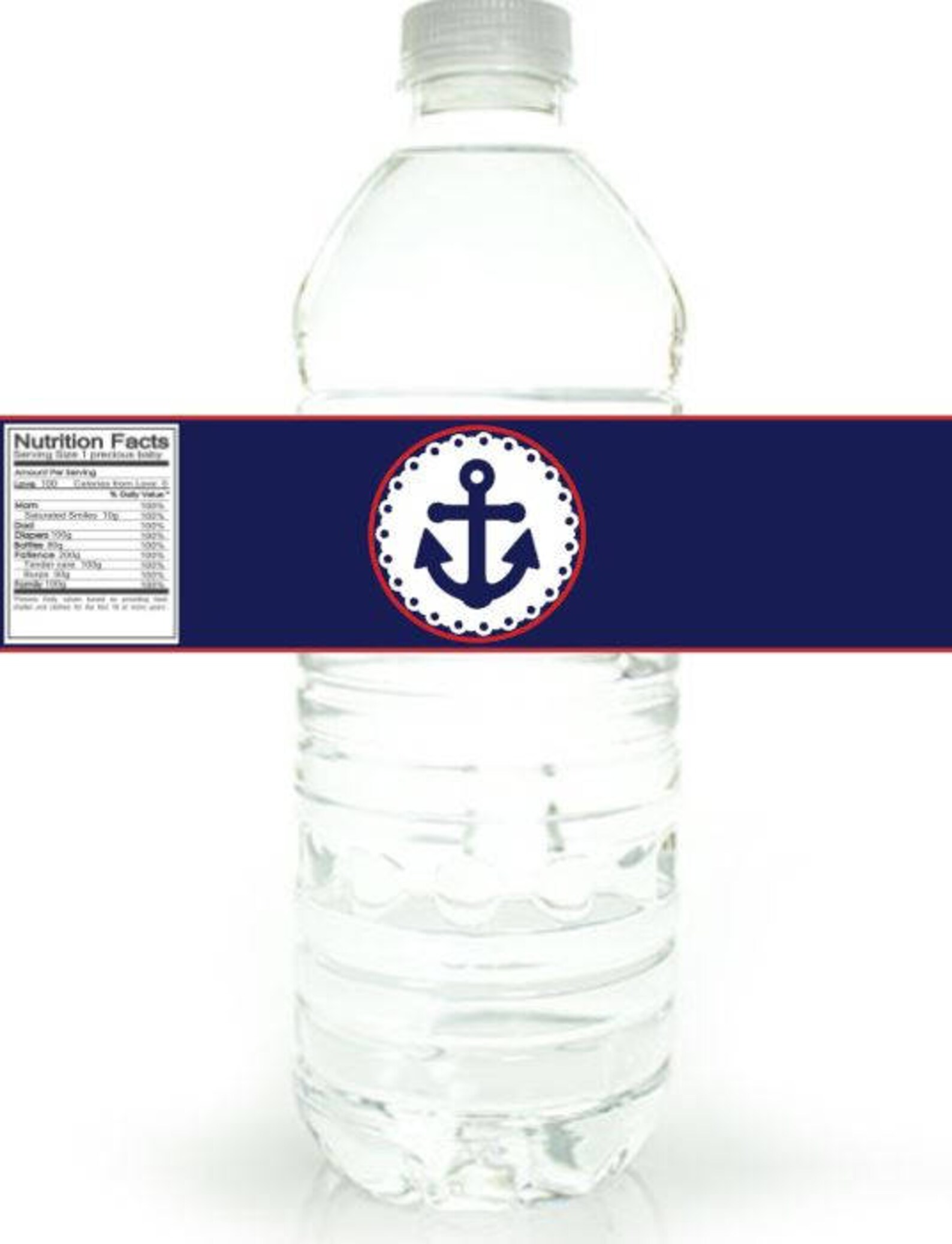 Nautical Digital Water Bottle Label; Nautical Anchor Printable Water ...