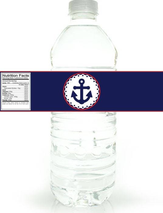 Nautical Digital Water Bottle Label; Nautical Anchor Printable Water ...