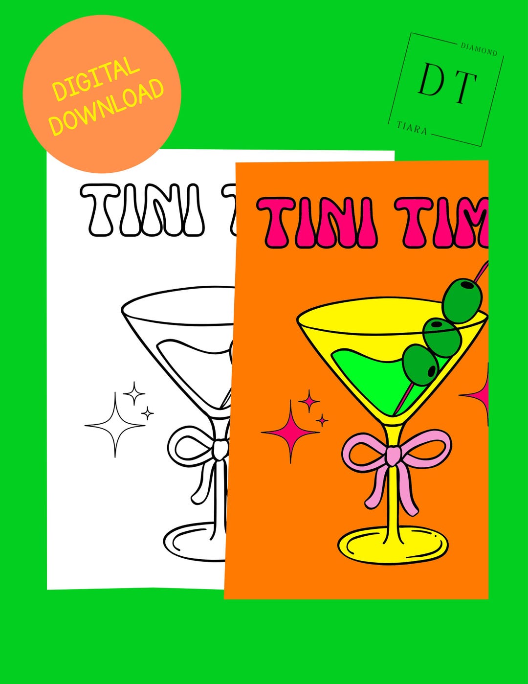 Martini Glass Outline Template: Paint Party Printable (PNG Digital ...