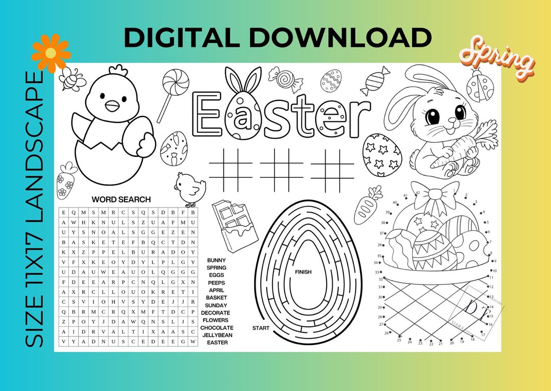 Easter Coloring Placemat, Printable, Kid's Easter Activity, DIY, Spring ...