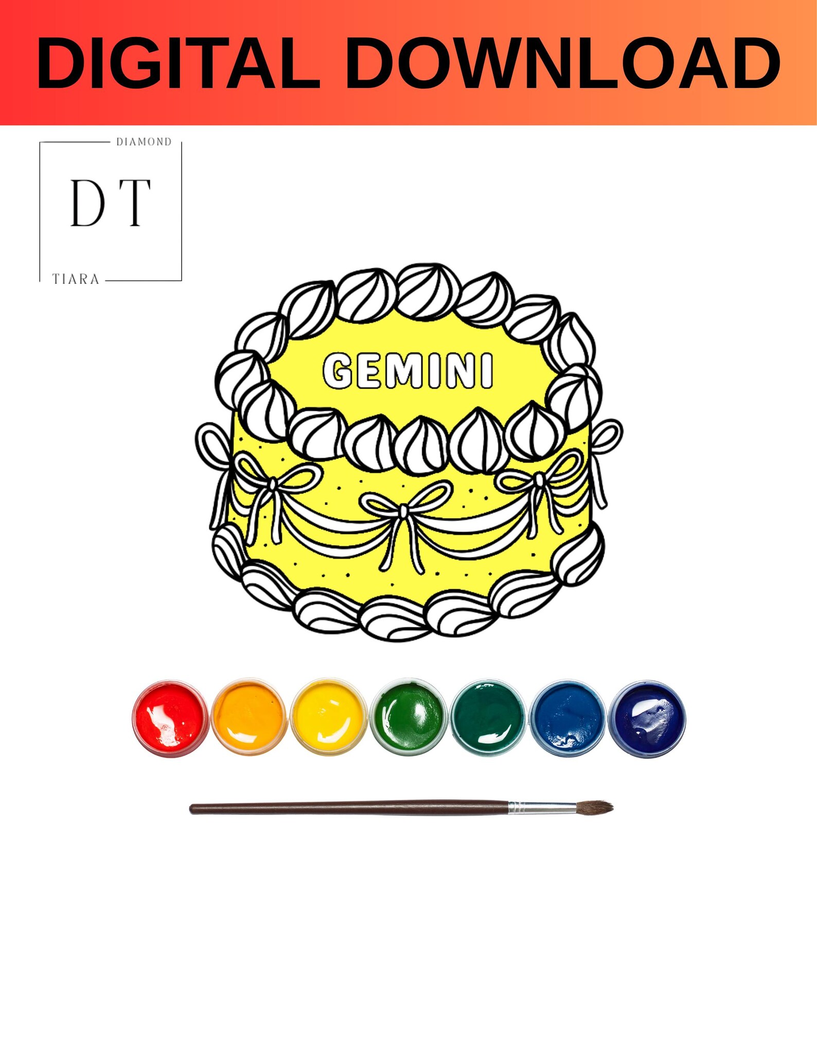 Gemini Birthday Cake Outline: Printable Zodiac DIY Craft (PNG & PDF) - Etsy