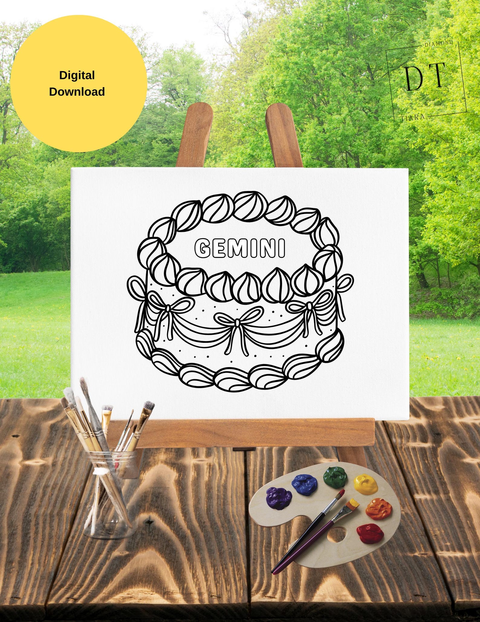 Gemini Birthday Cake Outline: Printable Zodiac DIY Craft (PNG & PDF) - Etsy