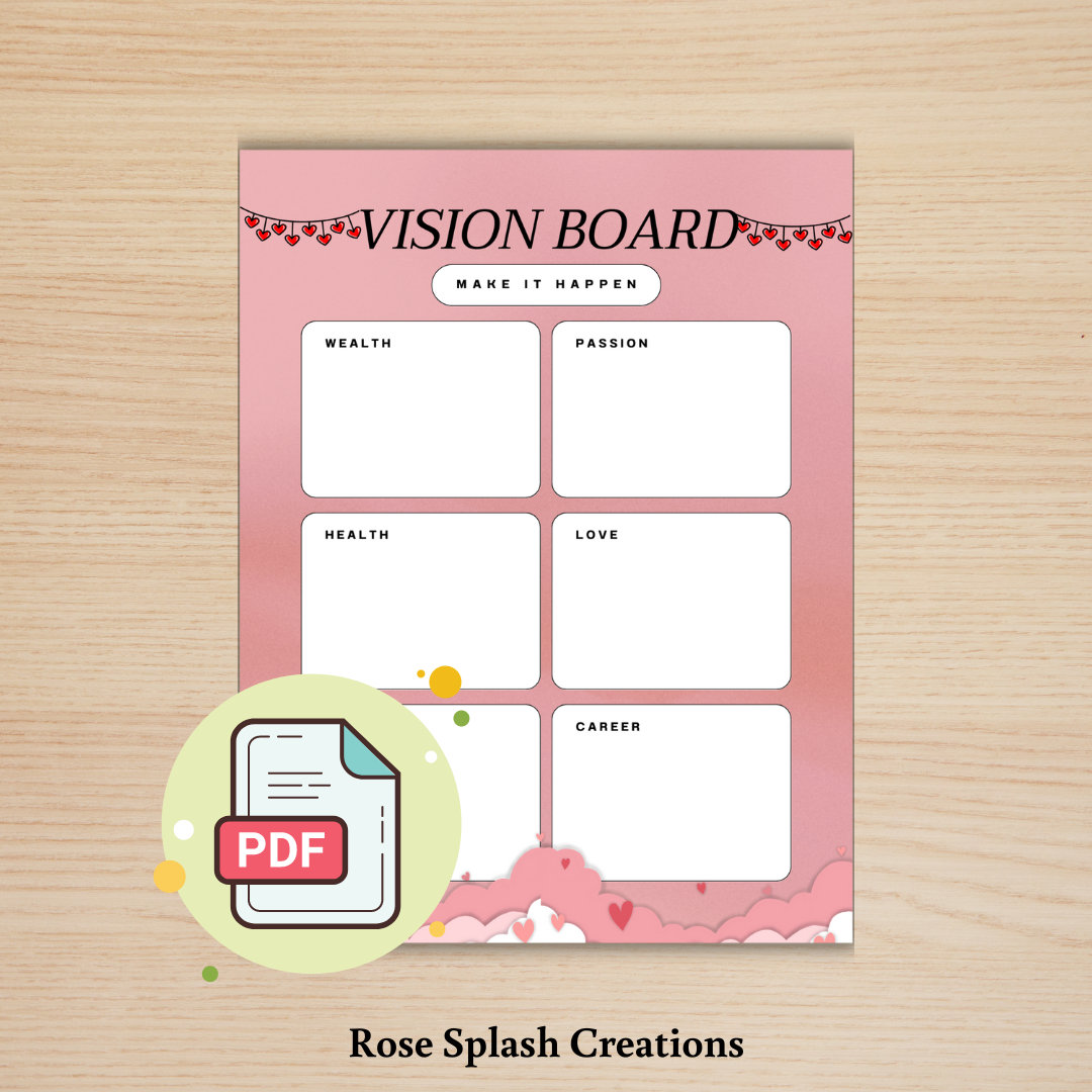 Heart Theme Vision Board Printable, Mini Planner Printable ...