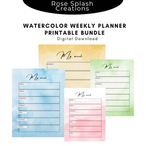 Watercolor Weekly Planner Printable Bundle| Weekly Schedule| Week at a ...