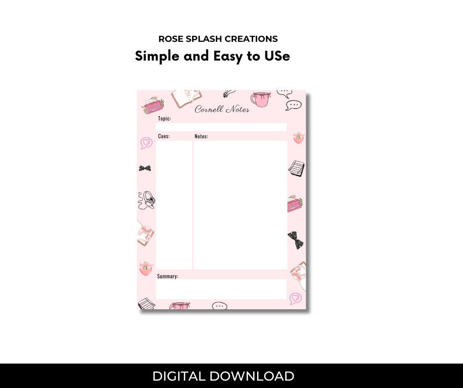 Pink Coquette Cornell Notes| Cute Study Printables| College Student ...