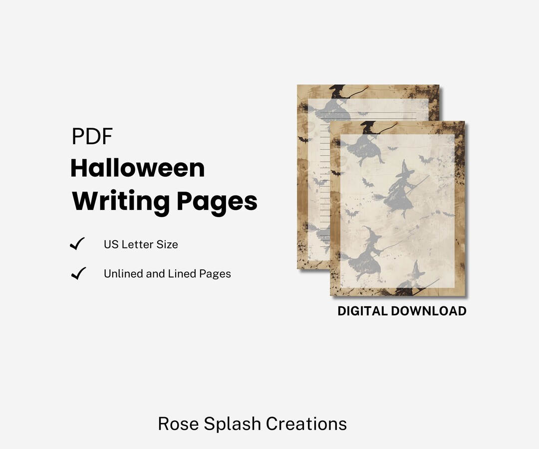 Printable Halloween Writing Paper - Witches on Broomsticks, Lined ...