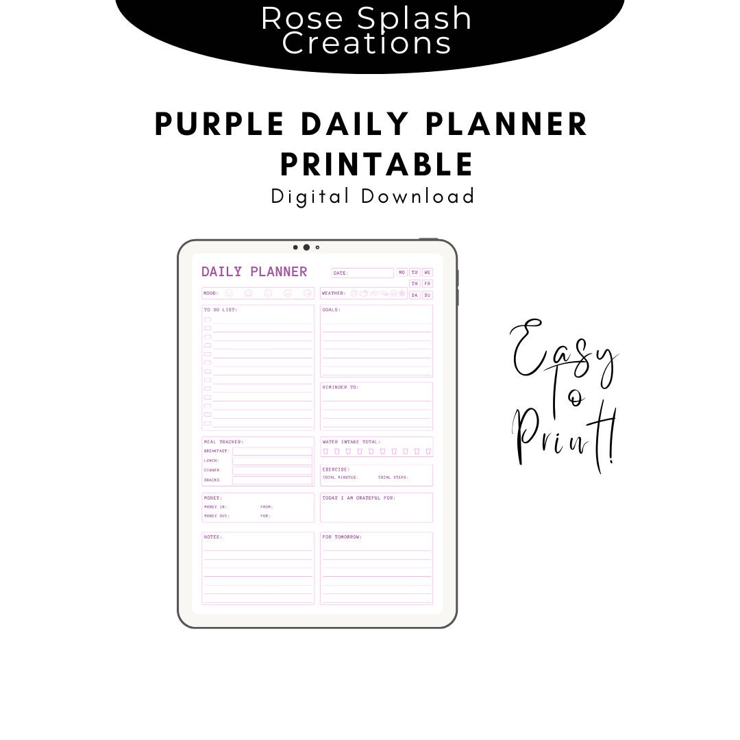 Purple Daily Planner Printable| Printable Stationery| Undated ...