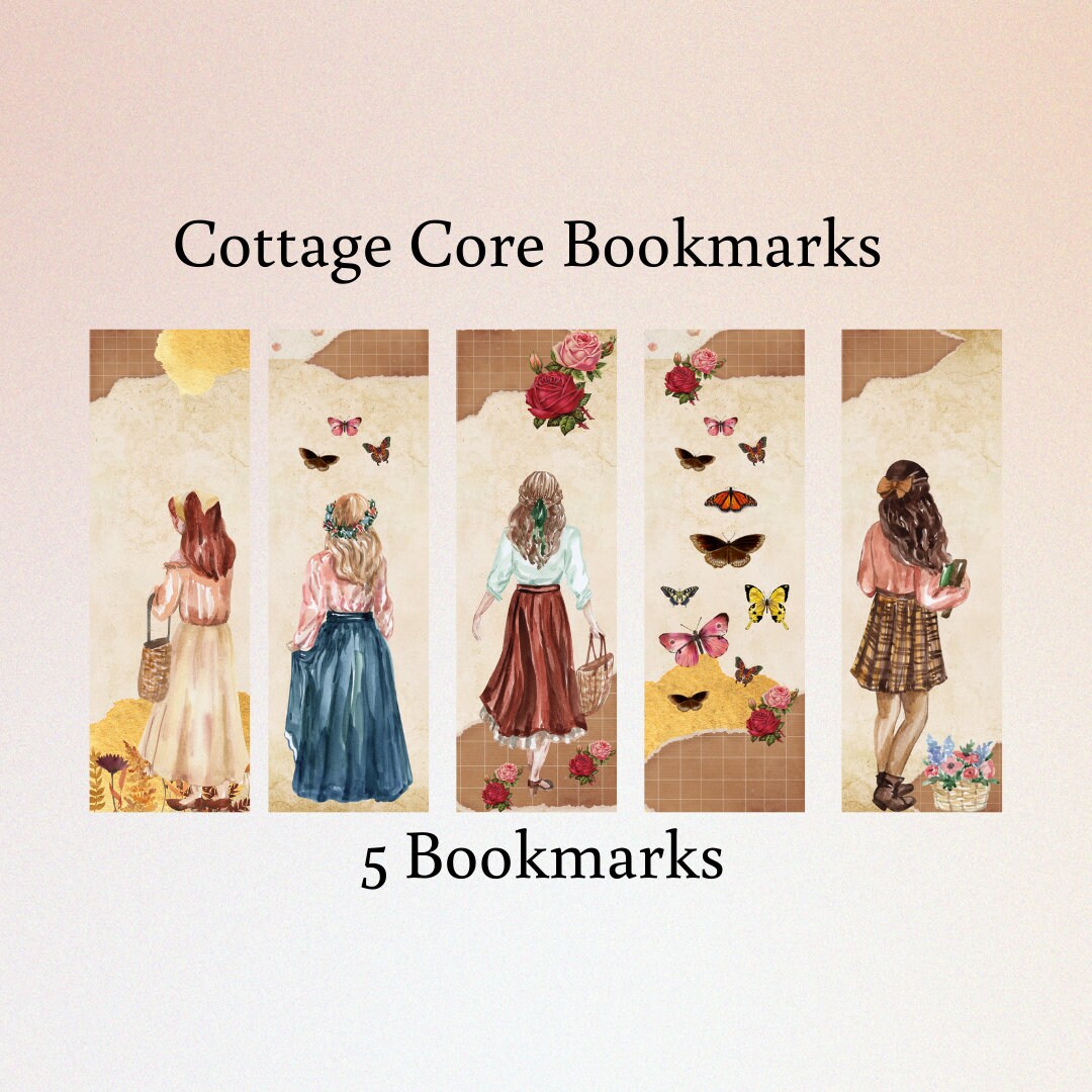 Cottage Core Digital Bookmarks, Set of 5 Bookmarks, Cottage Core Girls ...