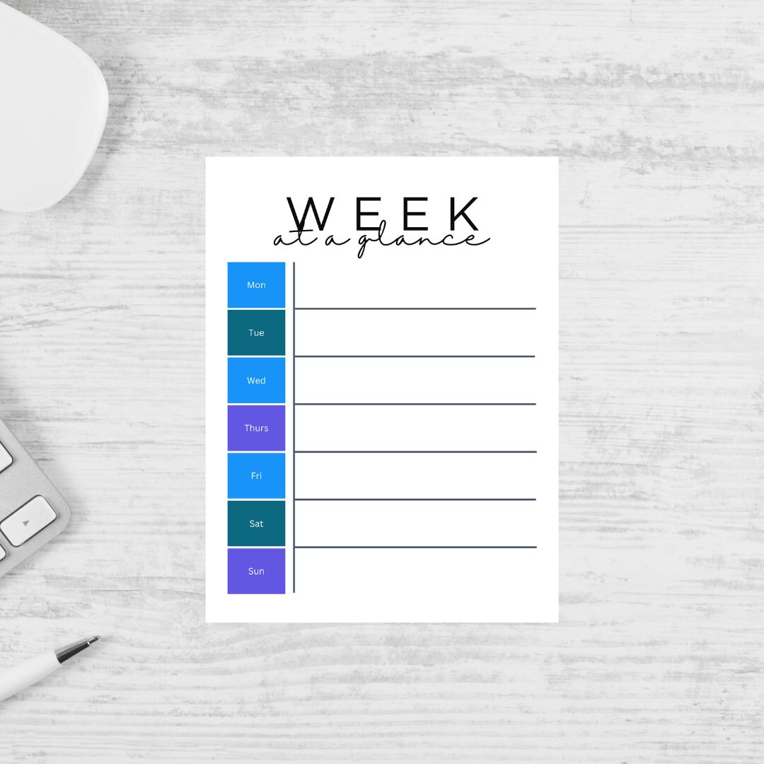 Week at a Glance Printable, Office Planner, Desk Planner, Letter Size ...