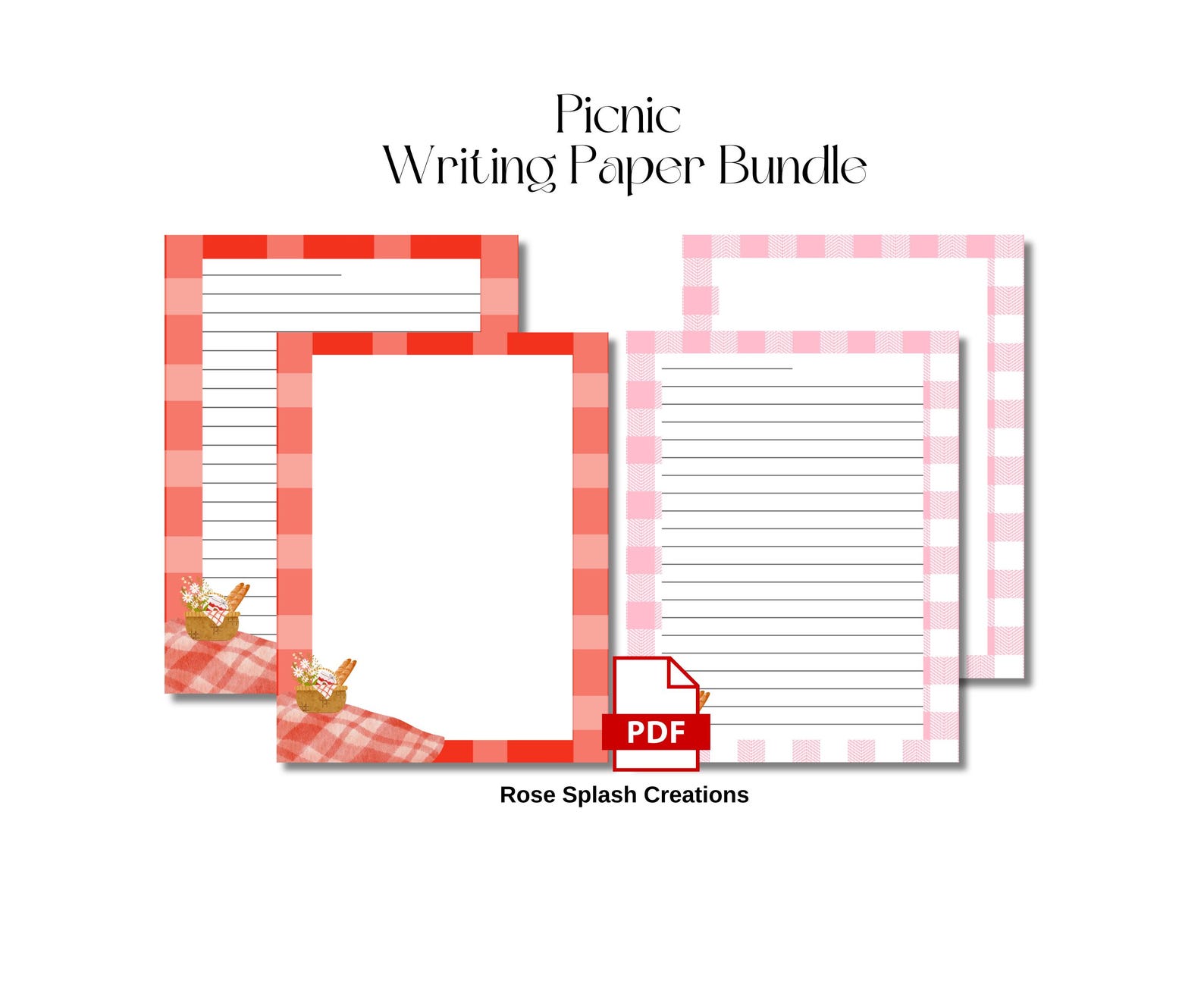 Picnic Writing Paper Bundle| 4 Printable Pdf Pages Featuring Picnic ...