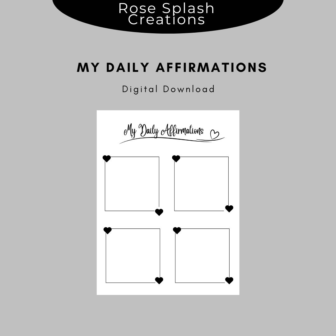 Daily Affirmations Printable | Instant Download | Digital Print| Heart ...