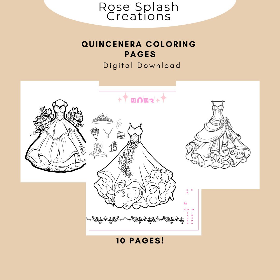 Quincenera Coloring Pages| 10 Coloring Pages | Coloring Page Bundle - Etsy
