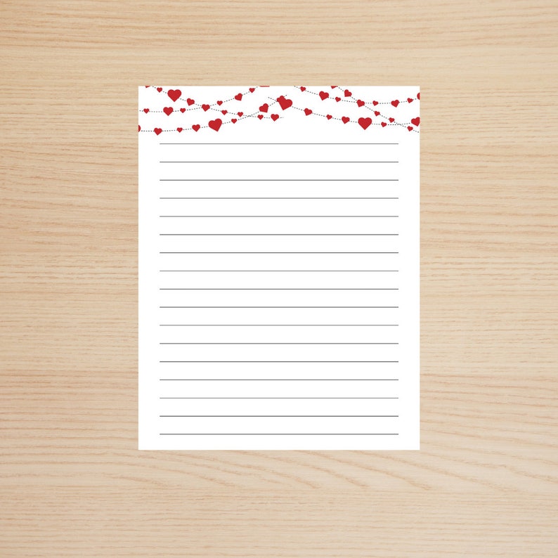 Valentine's Day Printable Paper, Love, Heart Stationery, Unlined and ...