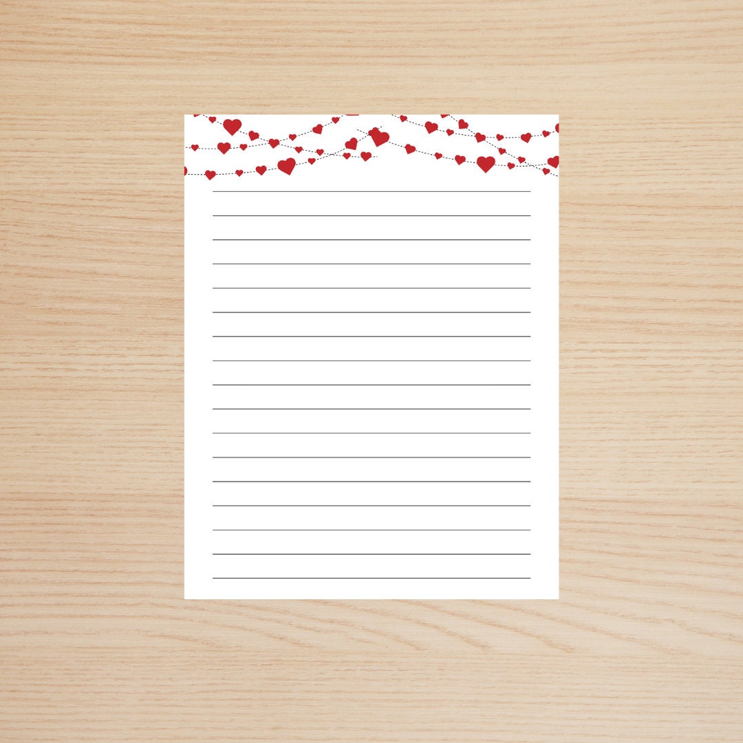 Valentine's Day Printable Paper, Love, Heart Stationery, Unlined and ...
